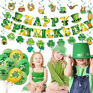 St Patricks Day Decorations 24 PCS, Shamrock LUCKY Banner Garlands Clover Hanging Swirls Irish Decor for Home Saint Patrick Party Supplies