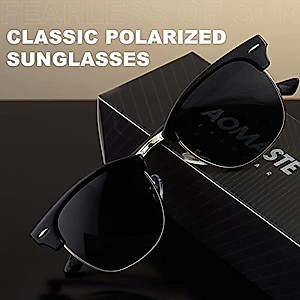 AOMASTE Sunglasses Men/Mens Polarized Sunglasses for Men Women,Classic Semi-Rimless Sun Glasses for Driving Fishing 100% UV400 Protection, A-black+black Sliver