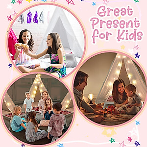 Windyun 4 Pack Kids Teepee Tent Bulk with Light String & Inflatable Airbed & Bedding Fitted Sheet, Natural Cotton Toddler Play Tent Washable Foldable Tent for Girls Boys Indoor Outdoor (White)