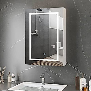 HedoAjim Bathroom LED Medicine Cabinet with Mirrored Door and Light, Surface Wall Mounted 27.5 X19.6Inch Lighted Medicine Cabinet with Storage, Brightness Adjustable, 3 Light Colors, Memory Function