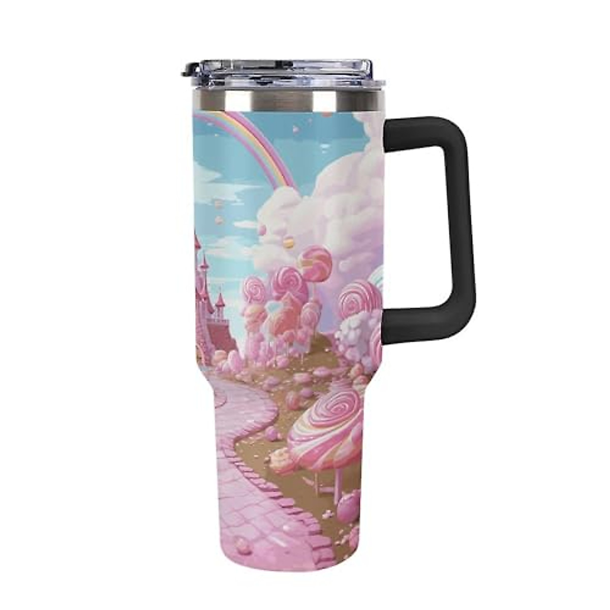 STVNKML 40 Oz Tumbler with Handle Candy Land Stainless Steel Coffee Mug Reusable Travel Mug Leak-proof Insulated Car Cup Large Capacity Tumbler for Travel, Outdoor, Home Use (Black)