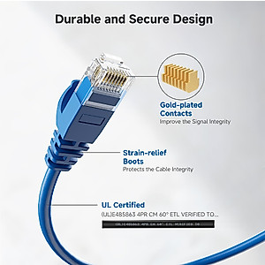 Cable Matters 10Gbps 5-Pack Snagless Short Cat 6 Ethernet Cable - 1ft, Slim Profile Cat 6 Cable, Cat6 Cord, Thin Ethernet Cord, Blue