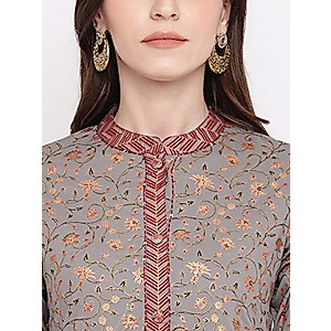 Indian Cotton Tunic Tops Kurti Set for Women with Palazzo 694 (Grey&Brown, 38)