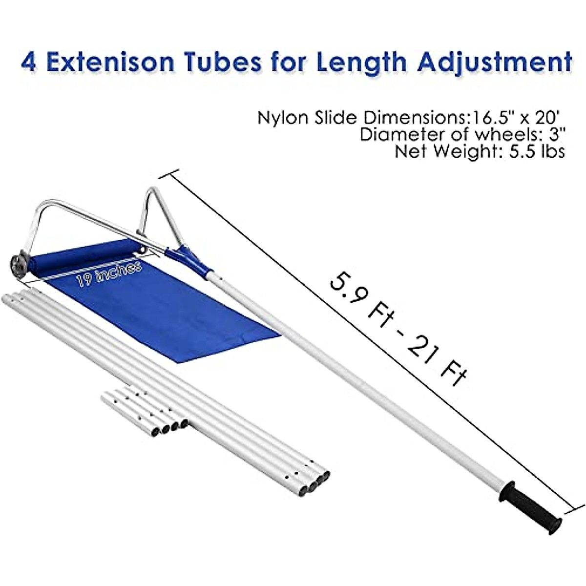 S AFSTAR Snow Roof Rake, 5.9-21 Ft Telescoping Rooftop Snow Removal Tool with Extendable Handle & Built-in Wheels, Scratch-Free Wide Blade Aluminum Snow Remover for Roof Car Snow Leaves Dribs Removal