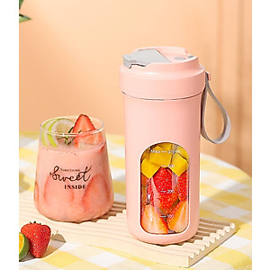 Portable Blender for Shakes and Smoothies, 13oz Personal Blender with USB Rechargeable and 10 Blades Mini Small Blender Bottles for Office Gym Kitchen (Pink)