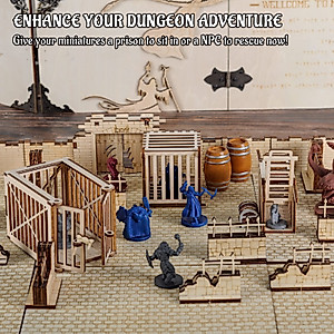 DND Dungeon Prison Cage Miniatures Set of 3 Wood Dice Jails 28mm Fantasy Terrain for Dungeons & Dragons, Warhammer, Pathfinder and Tabletop RPG
