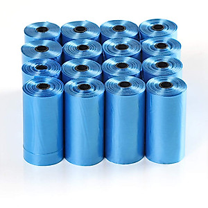 Augie's Doggies Pets Poop Bags with Free Bone-Shaped Dispenser and Leash Clip, Eco-friendly, Leak-Proof Compostable Dog Waste Bag, Bulk Pack of 16 Rolls/20 bags per roll/ 320 bags (Blue)