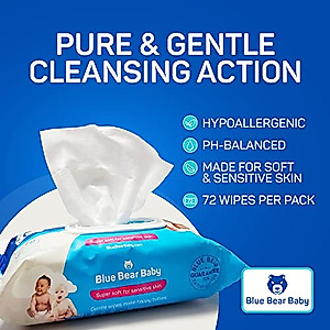 Blue Bear Protection Baby Wipes Sensitive Formula, Ultra Gentle & Hypoallergenic Wet Wipes Baby, Baby Wipes Bulk, Travel Baby Wipes, Baby Face Wipes 2304 Count (Pack of 32)
