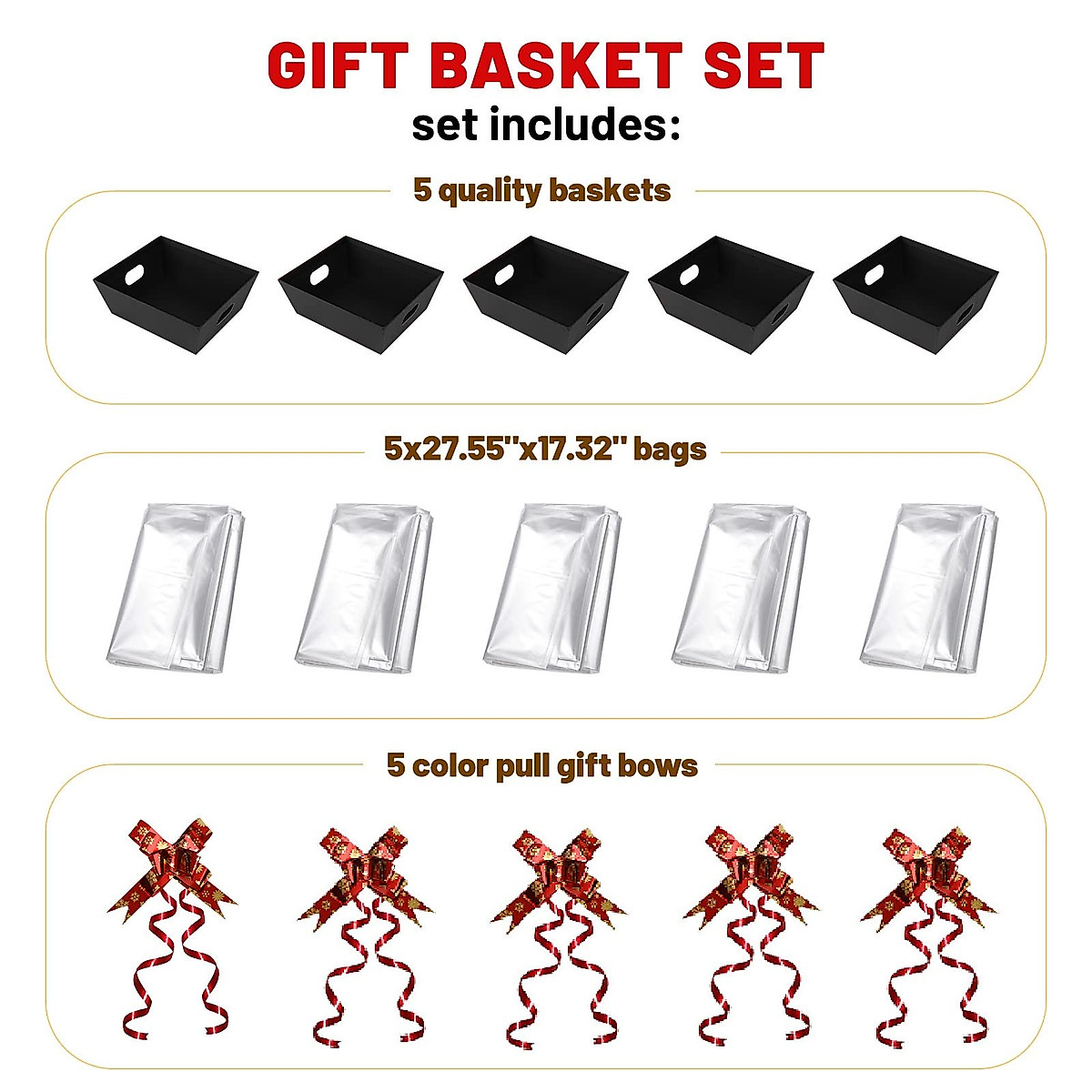 Baskets for Gifts Empty - Gift Baskets Empty To Fill Kit - Black Basket Cardboard To Fill Bulk 5 Pack for Holiday, Birthday, Christmas, Easter, Halloween