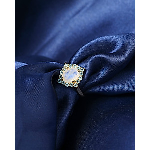 YoTreasure 2.01 Ct. Moonstone Blue Topaz 925 Sterling Silver Gold Plated Promise Ring