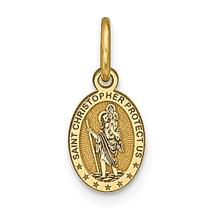 10k Yellow Gold Solid Catholic Patron Saint Christopher Brushed Matte Finish Pendant Charm - 15mm x 6mm