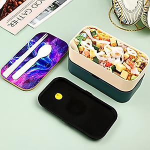The Wolf in A Galaxy Bento Lunch Box Leak-Proof Bento Box Food Containers with 2 Compartments for Offce Work Picnic Green-Style