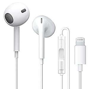 Apple Headphone Wired with Lightning Connector [Apple MFi Certified] in-Ear Noise Isolating iPhone Headphone Built-in Microphone & Volume Control Compatible with iPhone 13/12/11/SE/X/XR/8/7-All iOS