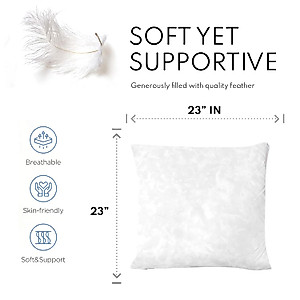 Premium 23x23 Inch Decorative Throw Pillow Inserts - (Pack of 2 White) | Goose Feathers & Duck Down Fill | 100% Cotton Cover | Plush and Breathable | 233 Threads Count