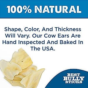 Best Bully Sticks All-Natural Thick-Cut Cow Ears for Small, Medium and Large Dogs - 100% Natural Free-Range Grass-Fed Beef Single Ingredient High Protein, Highly Digestible Dog Chew Treats - 12 Pack