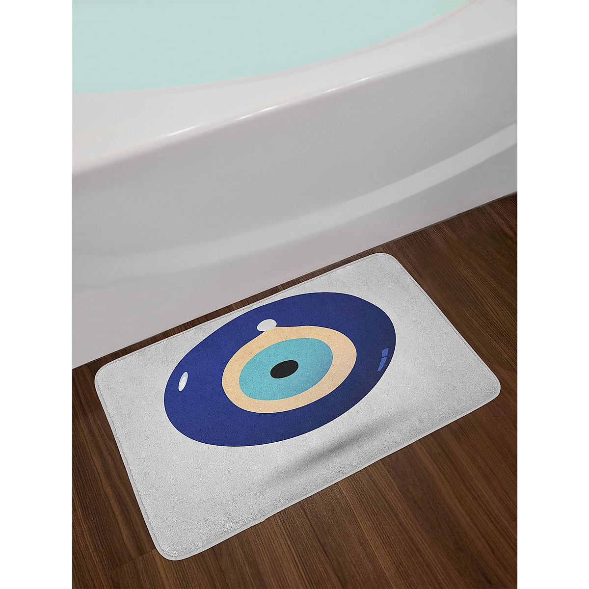 Lunarable Evil Eye Bath Mat, Evil Eye Protection Bead Design from Middle East Ottoman Culture Inspirations, Plush Bathroom Decor Mat with Non Slip Backing, 30.2" x 20", Cream Blue