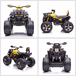 Aosom 12V Kids 4 Wheeler, Ride on ATV for Kids with Music, Realistic Headlights & Wide Wheels, Electric Quad Car for Boys and Girls, Yellow