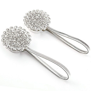 Pinowu Magnetic Crystal Flower Curtain Tiebacks (2 Pack), Decorative Curtain Holdback Buckle Clips with Stretchable String Rope for Bedroom, Living Room, Office