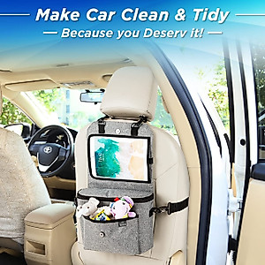 TEKIN Kids Car Seat Organizer with iPad Holder Backseat Car Organizer for long Trips for Kids Stroller Organizer Bag with Tablet Holder, Car Travel Accessories Kids Essentials Organizer Bag -Gray