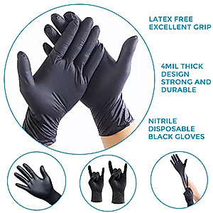 Exam Grade 4 Mil Nitrile Gloves - Black Disposable Gloves Latex Free, Black Rubber Gloves, Mechanic Gloves, Medical Gloves