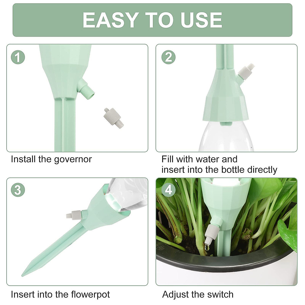 Self Watering Spikes, New Upgraded Adjustable Self Watering Planter Insert with Slow Release Control Valve Switch for Garden Plants Indoor & Outdoor (3 Packs)
