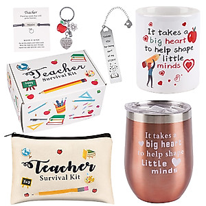 Teacher Appreciation Gifts Set Teacher Gifts for Women Back to School Gifts for Teachers Teacher Wine Tumbler, Makeup Pouch Cosmetic Bag,Bookmarks, Ceramic Pen Holder,Teach Blessing Card Bracelets