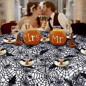 Rectangular Halloween Tablecloth, Halloween Bat Spider Web Tablecloth Decor, Black Lace Tablecloth Bat Cobweb Table Cover for Halloween Party Décor Dinner Spooky Meals Decoration, 60" x 104"