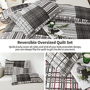 Bedspread Set Twin Size Quilt Set Plaid Bed Spread Coverlet Black White Grey Plaid Patchwork Stripe Modern Quilt Bedspread Bedding Soft Lightweight Reversible Home Bedding Mens Quilts for Twin Bed
