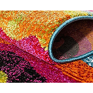 Unique Loom Lyon Collection Colorful Modern Abstract Floral Area Rug, 4 x 6 Feet, Blue/Yellow