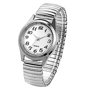 JewelryWe Mens Ultra Thin Easy Reader Watch with Elastic Strap, Golden/Silver Watch