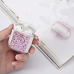 LAX Gadgets Air Pod Case for Protection - Compatible with 1st & 2nd Generation Apple AirPods- Lightweight Case with Key Ring - Easy to Use - Glitter Pink