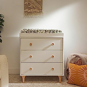 Babyletto Lolly 3-Drawer Changer Dresser with Removable Changing Tray in White and Natural, Greenguard Gold Certified