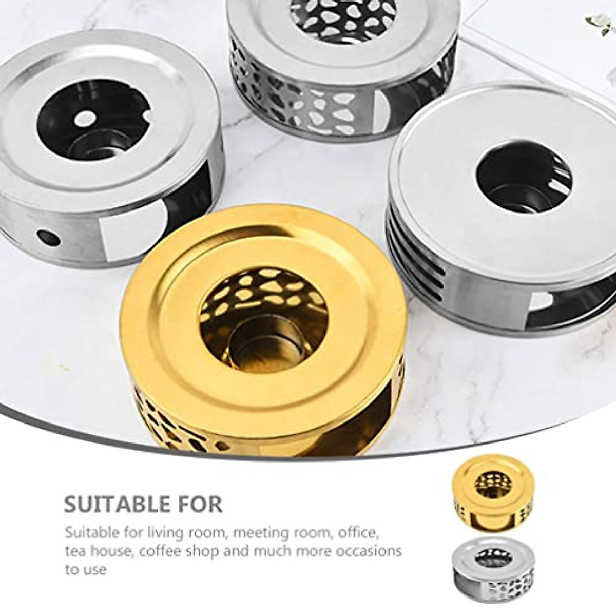 Angoily 2pcs Stainless Steel Teapot Warmer Metal Teapot Heater with Tealight Holder Candle Base Coffee Tea Warmer for Home Restaurant Camping