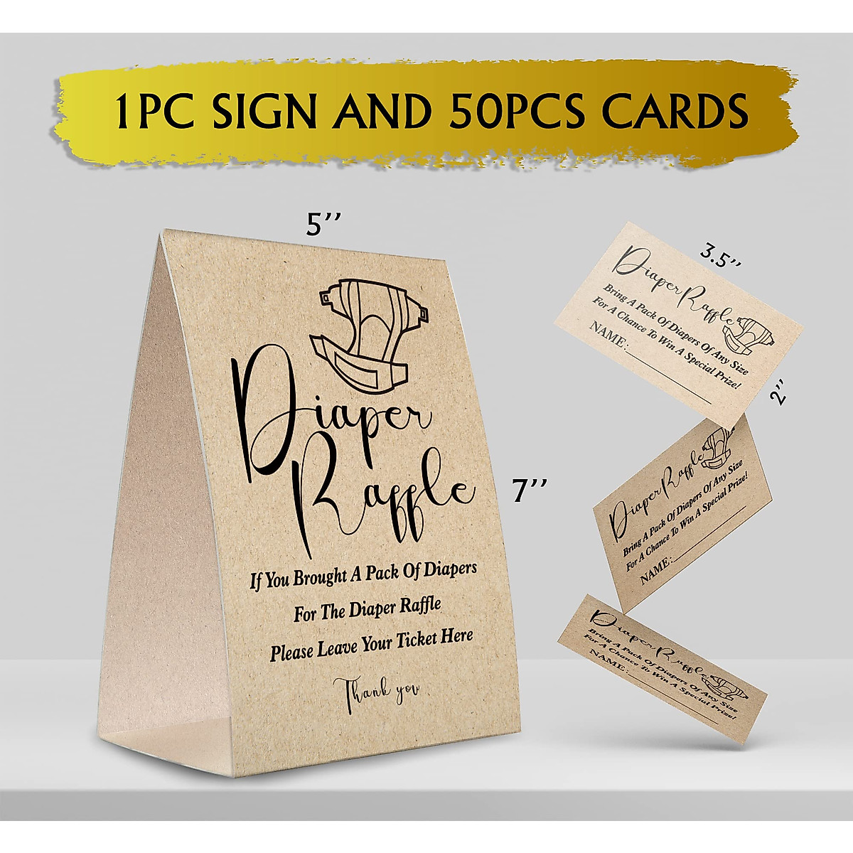 Tesedupoole Kraft Paper Diaper Raffle Sign,Diaper Raffle Baby Shower Game Kit (1 Standing Sign + 50 Guessing Cards),Baby Showers Decorations,Card for Baby Shower Game to Bring a Pack of Diapers-NPZ18