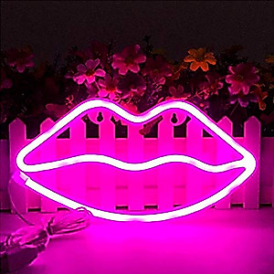 MorTime Cute Neon Signs, LED Neon Light for Party Supplies, Girls Room Decoration Accessory, Table Decoration, Children Kids Gifts (Lip Shaped)
