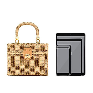 Handwoven Rattan Bag for women-Wicker Woven Square Crossbody vintage Chic Casual Beach Boho Tote Bag Straw Bag（no pendant）