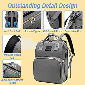 Diaper Bag With Changing Station, 13 Pockets Large Diaper Bag Backpack, Waterproof Multifunctional Mommy Bag with USB Charging Port(Includes Toys), Newborn Baby Boy Girl Essential Gifts (Grey)