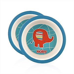 Nuby 2 Piece Bamboo Printed Bowl, Colors May Vary