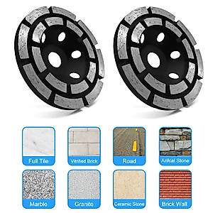 2 Packs of 4” Dual Row Teeth Diamond Cup Wheels with Lock Nuts and 5/8-11 Spanner for Angle Grinders, Grinding Polishing Cleaning Concrete Stone Granite Cement Marble Masonry Rock Brick Hard Materials