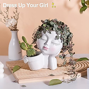 vomiceak Face Planter Pots Head, Flower Pots Planters for Indoor Plants - Double Cute Plant Pots for Succulent with Drainage Holes - Ideal Ideas (White Lady)
