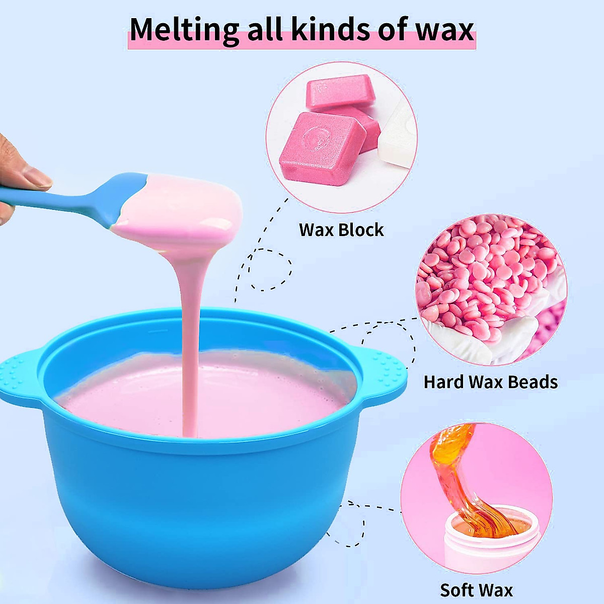 Wax Warmer Replacement Spare -Silicone Bowl - Silicone Spatula Kit, Nonstick Wax, Easy Clean Reusable, Hair Removal Waxing Kit Accessories
