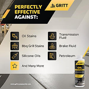 GRITT COMMERCIAL Concrete Oil Stain Remover | All Purpose Concentrated Cleaner for Oil, Grease, and Rust | Removes Stains from Concrete and Asphalt Driveways, Garages, and Patios 16oz