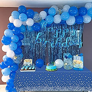 54" x 108" 4 Pack Navy Blue and Silver Tablecloth, Silver Navy Blue Table Cover, Plastic Confetti Tablecovers Rectangle Tables, Birthday Wedding Anniversary Party Supplies (4)