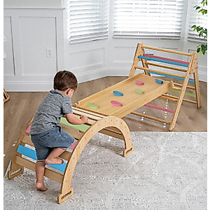 Avenlur Hazel 5-in-1 Indoor Climbing Gym - Waldorf and Montessori Climbing Set with Triangle Ladder, Climbing Ramp, Arch Climber, Rocker, and Slide - Montessori Toys for Children 18mo to 7yr (Colored)