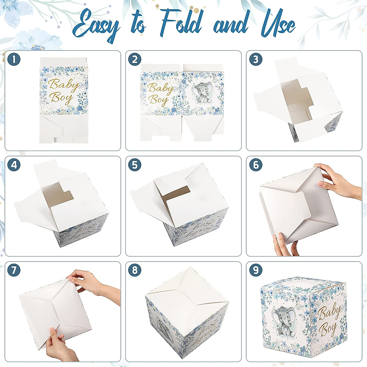 50 Pcs Elephant Diaper Raffle Tickets with Baby Shower Holder Box Baby Party Decorations Diaper Raffle Box Baby Shower Card Elephant Game Insert Card for Baby Boy Party Diaper Raffle Game Baby Shower