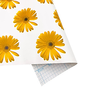 Yifely Peel & Stick Shelf Liner Removable Countertops Paper for Covering Apartment Old Drawer Cabinets, Yellow Daisy, 17.7 Inch by 9.8 Feet