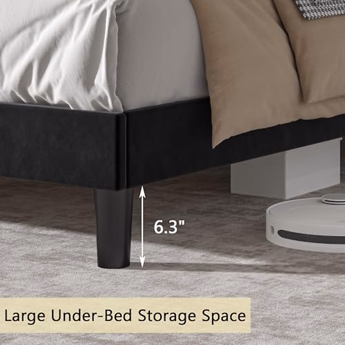 HOMBCK Queen Size Bed Frame with Led Lights, Storage Shelf Headboard, Black Velvet Upholstered, No Box Spring Needed, Noise-Free