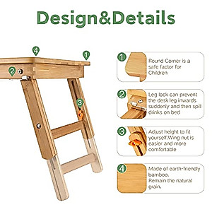 Large Size Laptop Tray Desk Nnewvanet 25.6x17.7in Bamboo Floor Desk Low Table Bed Tray Table,Foldable Adjustable Study Writing Gaming Breakfast Serving Floor Table Support 18in Laptop w' 4 Leg Lock