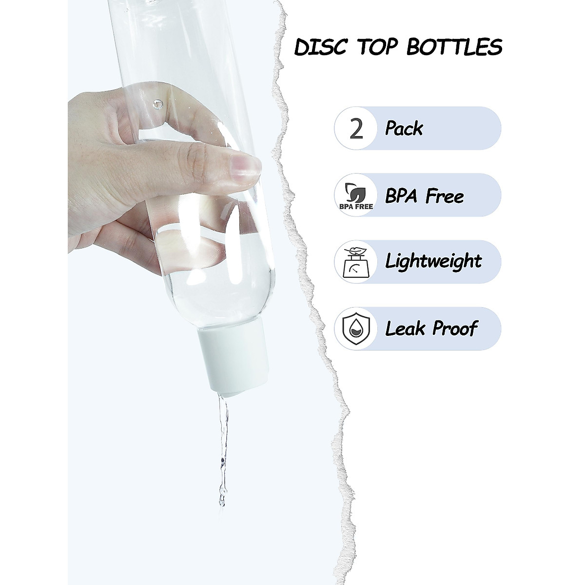 ZLEVEAYN 2 Pack 8 oz Clear Plastic Bottles with White Disc Caps Refillable Empty Squeeze Containers Cosmetic Bottles for Toiletries Conditioner Shampoo Lotions Gels