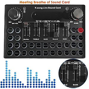 Audio Mixer, Mini Sound Dj Mixer Board,Universal Voice Changer External Live Sound Card with 18 Sound Effects for Karaoke Singing for Phone Laptop Computer，Gaming Live Streaming